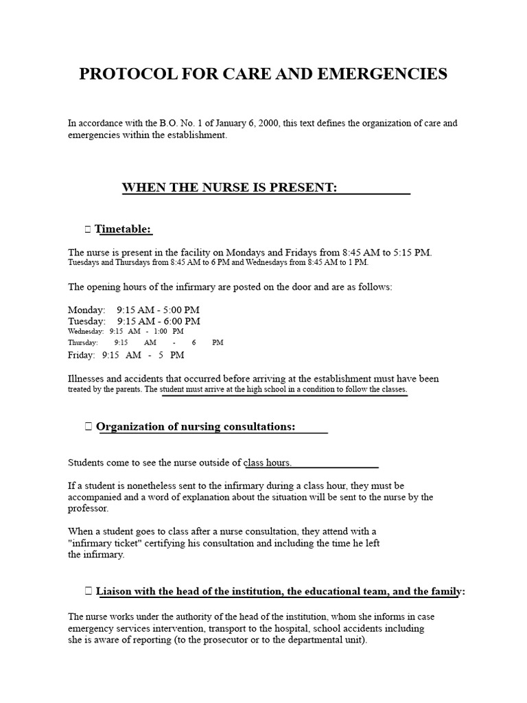 Protocol of Care and Emergencies-2 | PDF | First Aid | Hospital