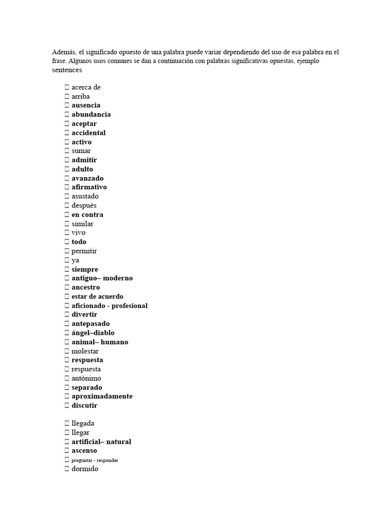 Palabras Opuestas y Su Uso | PDF