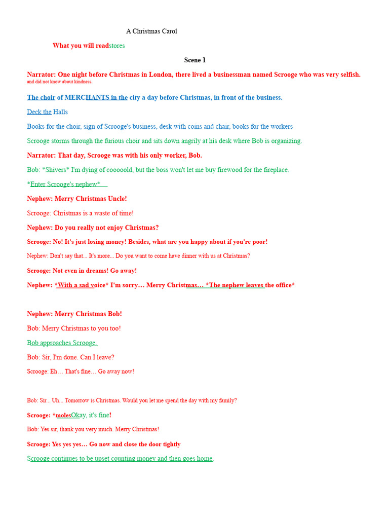 SCRIPT Play A Christmas Story 2019 Christmas Show | PDF | Ebenezer ...