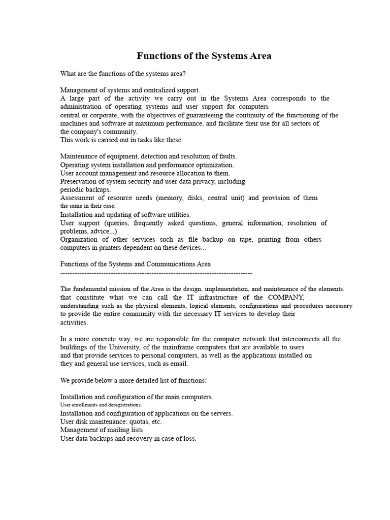 Functions of the Systems Area Explained | PDF | Internet | Operating System