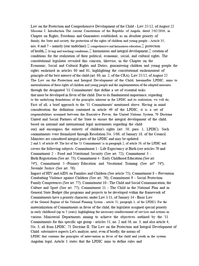 Angolan Child Protection Law Overview | PDF | Children's Rights | Best ...