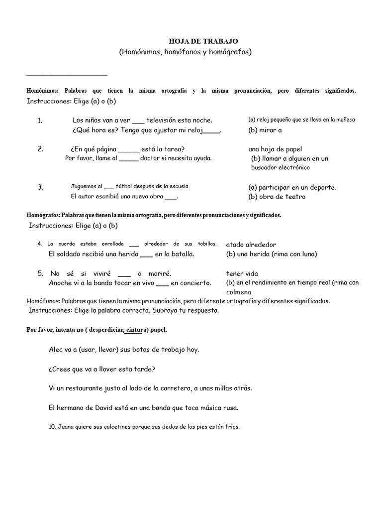 Hoja de Trabajo Sobre Homógrafos | PDF