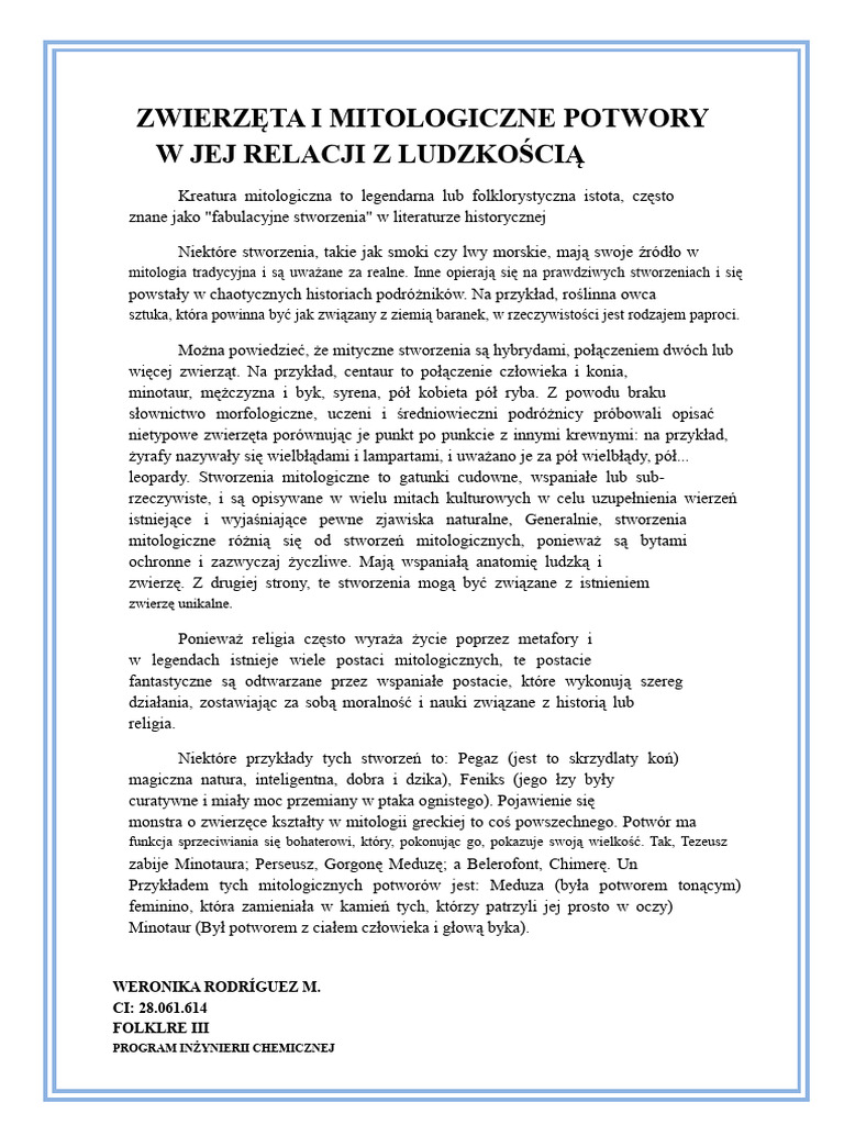 Mitologiczne Zwierzęta Folklor Iii | PDF