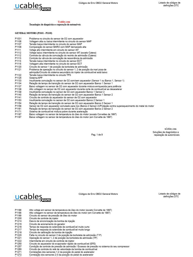 Códigos de Erro OBD2 General Motors | PDF | Motores | Rede elétrica