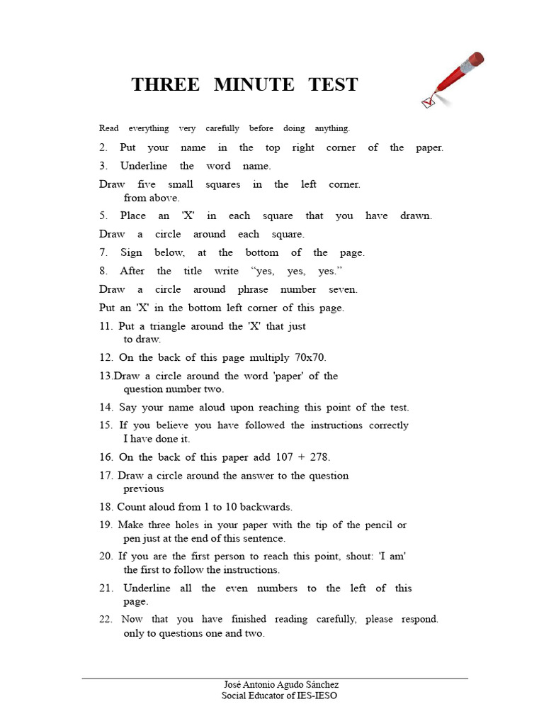 Three-Minute Test | PDF