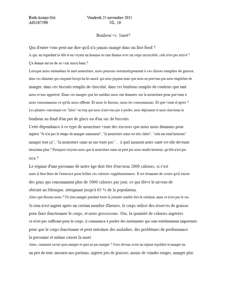 Bonheur et santé : un choix alimentaire | PDF | Nourritures | Obésité