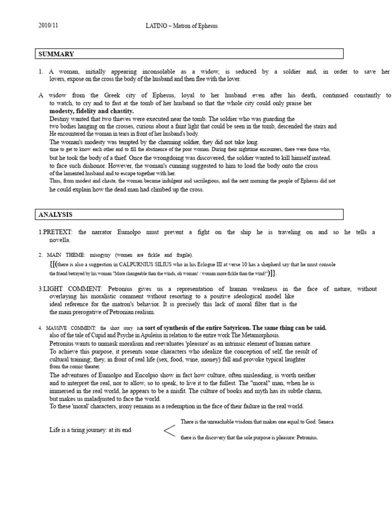 LAT - Matron of Ephesus - Summary and Analysis | PDF