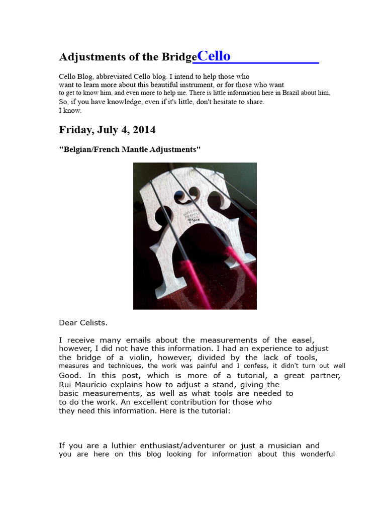 Cello Bridge Adjustment Guide | PDF | Cello | String Instruments