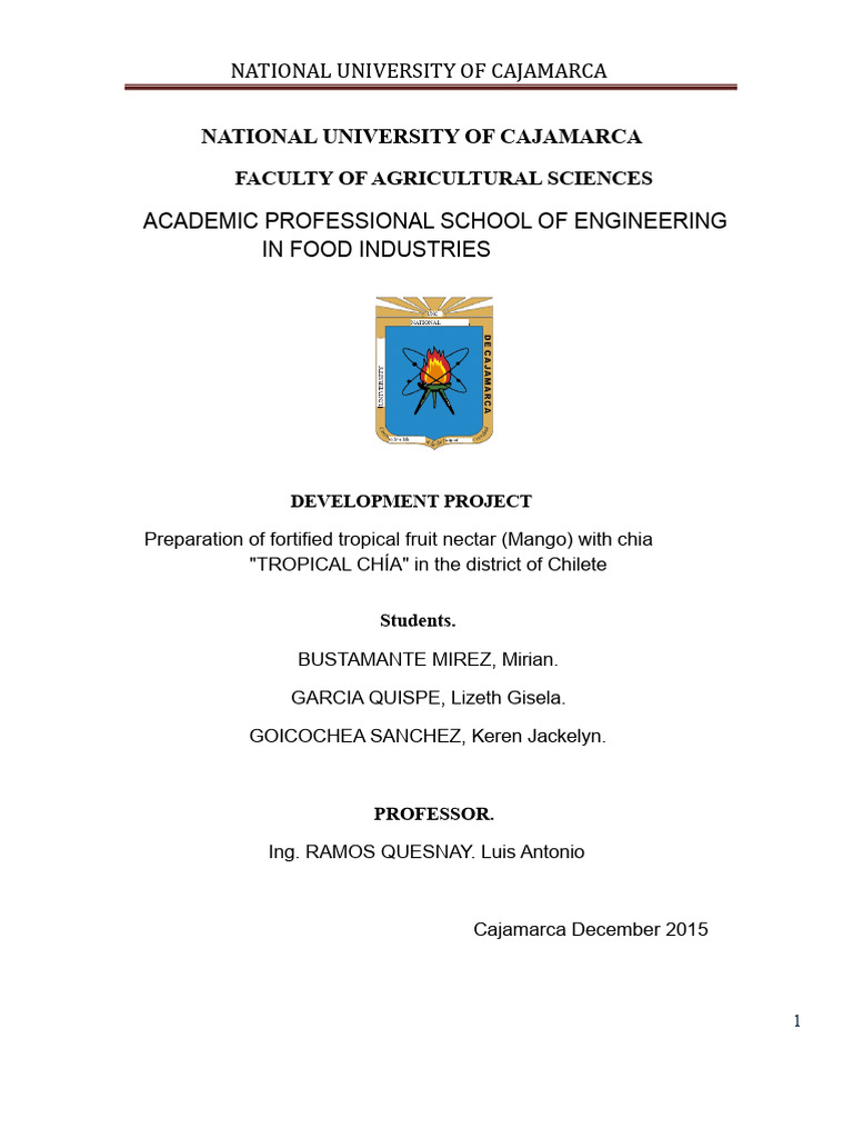 Preparation of Fortified Tropical Fruit Nectar With Chia in The ...