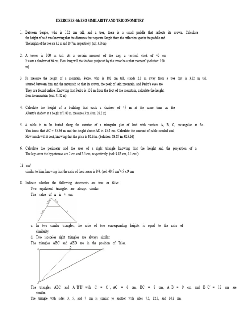 Similarity and Trigonometry Exercises | PDF | Triangle | Trigonometry