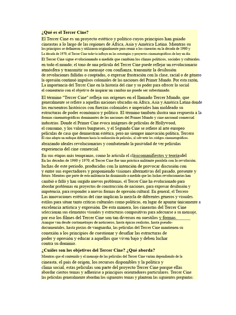 Tercer Cine: Estética y Política Global | PDF