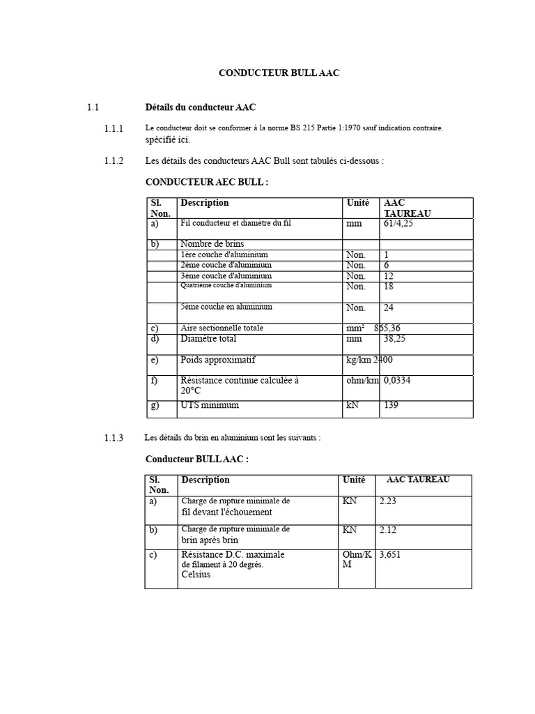 Conducteur AAC Bull : Spécifications Techniques | PDF | Aluminium ...
