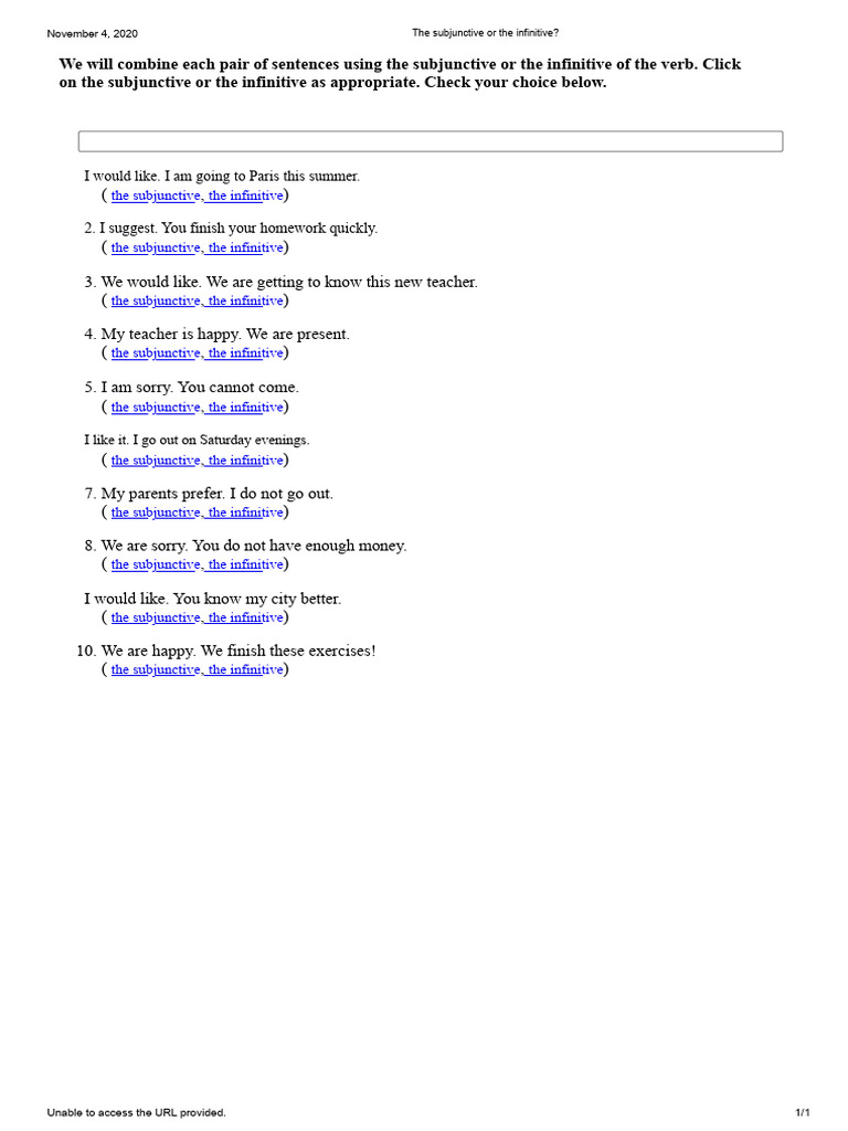 The Subjunctive or The Infinitive | PDF