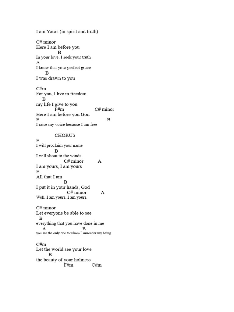 Worship Song: I Am Yours Chords | PDF