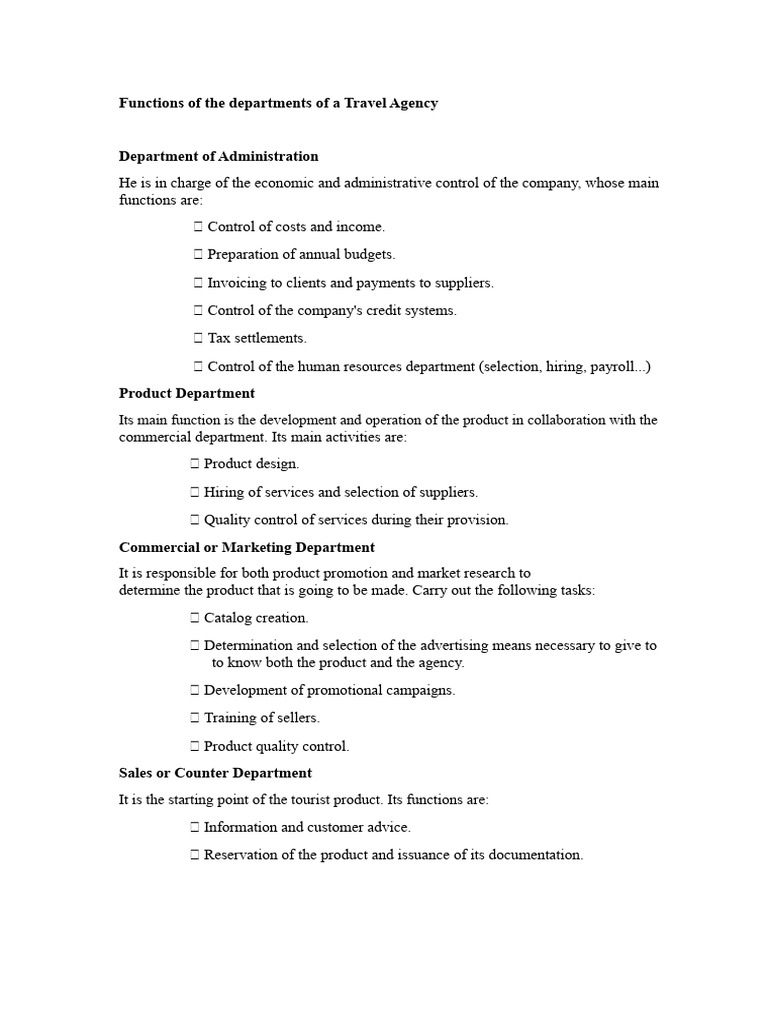 Travel Agency Department Functions | PDF