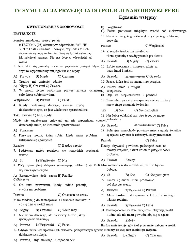 Kwestionariusz Osobowości | PDF