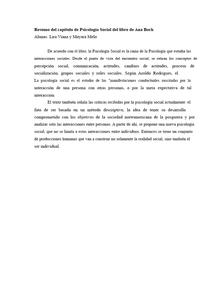 Resumen Del Capítulo de Psicología Social Del Libro de Ana Bock | PDF