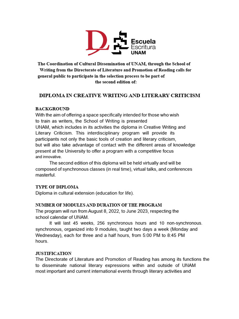 Call for Creative Writing Diploma 2022-23 | PDF | Knowledge | Genre
