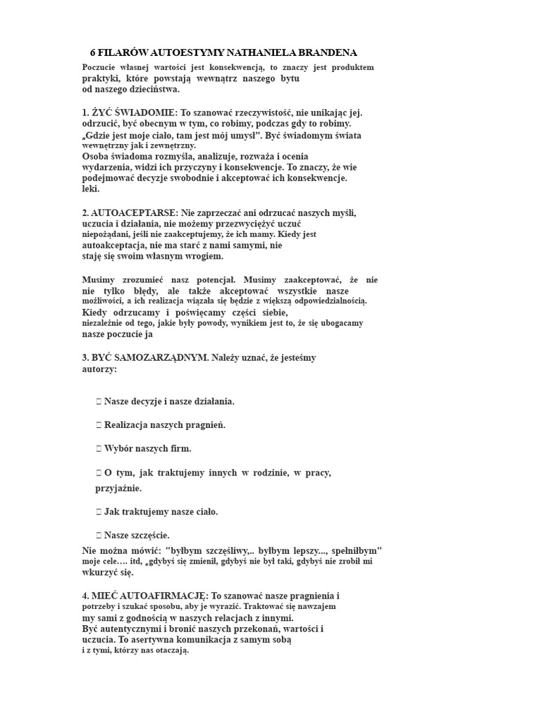 6 Filarów Samooceny Nathaniela Brandena | PDF