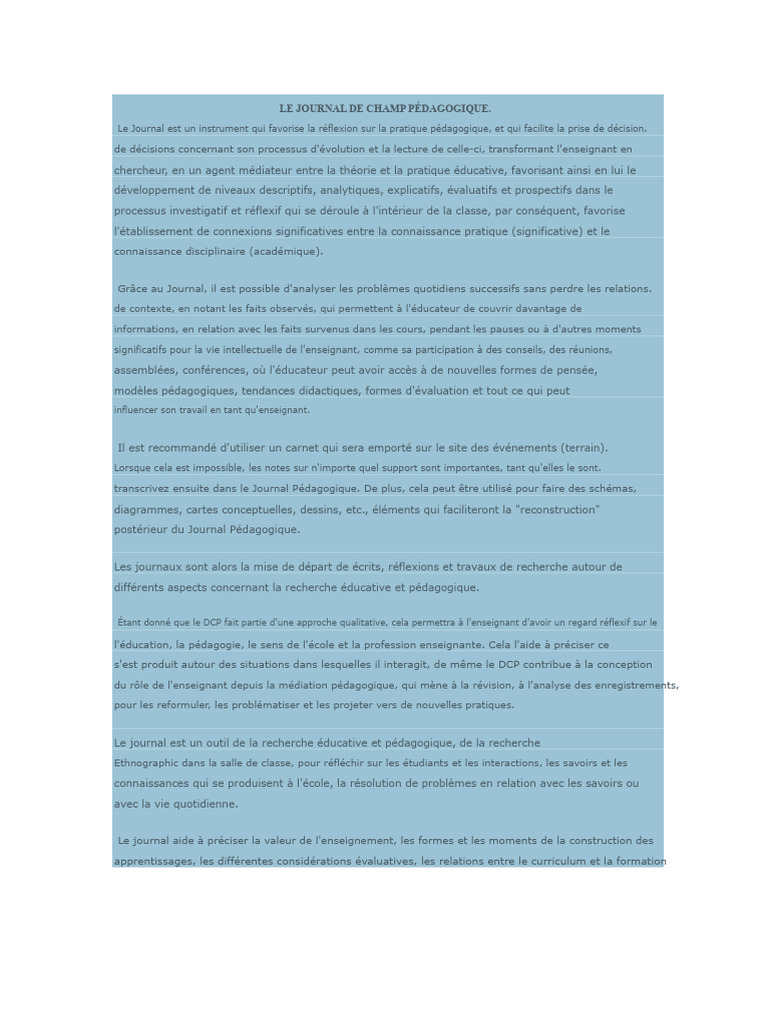 Le Journal de Terrain Pédagogique | PDF | Pédagogie | Expérience