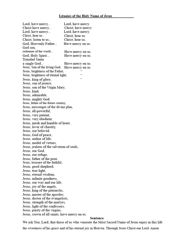 Litanies of the Holy Name of Jesus | PDF