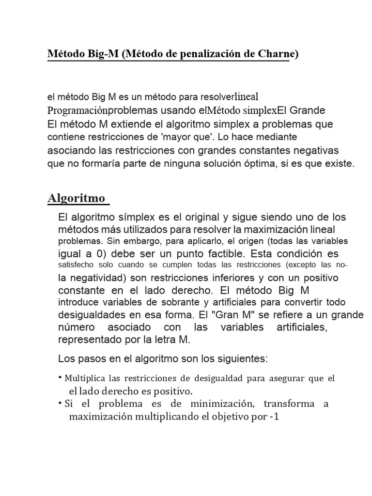 Método Big - M (Simplex) | PDF