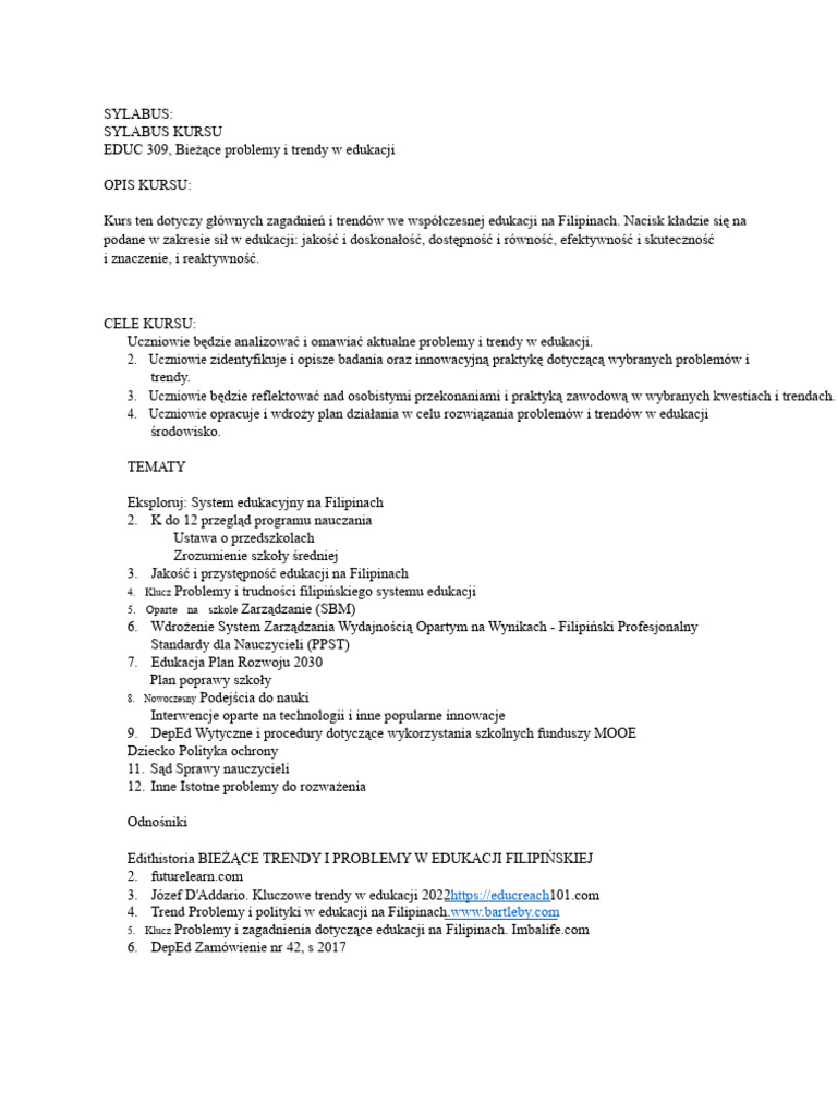 Aktualne Problemy I Trendy W Programie Nauczania | PDF