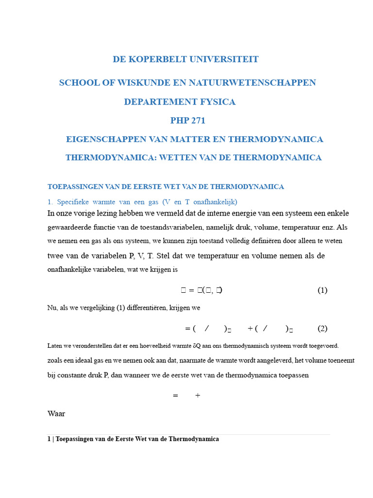 Toepassingen Van de Eerste Wet Van de Thermodynamica Cbu | PDF