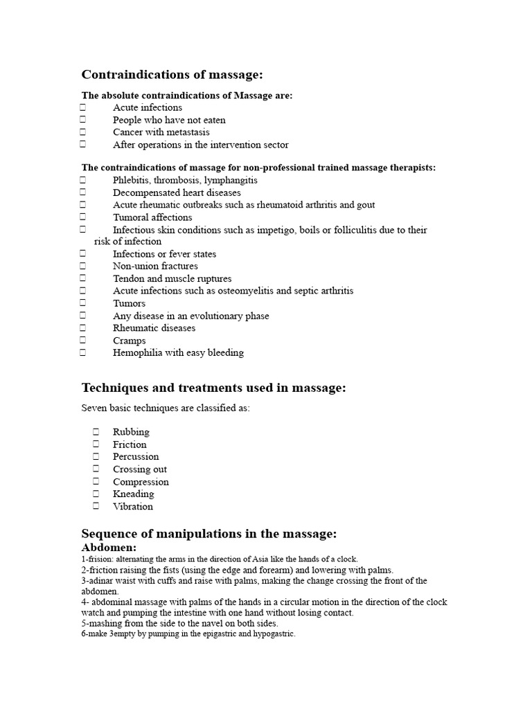 Contraindications of massage | PDF | Massage | Medical Specialties