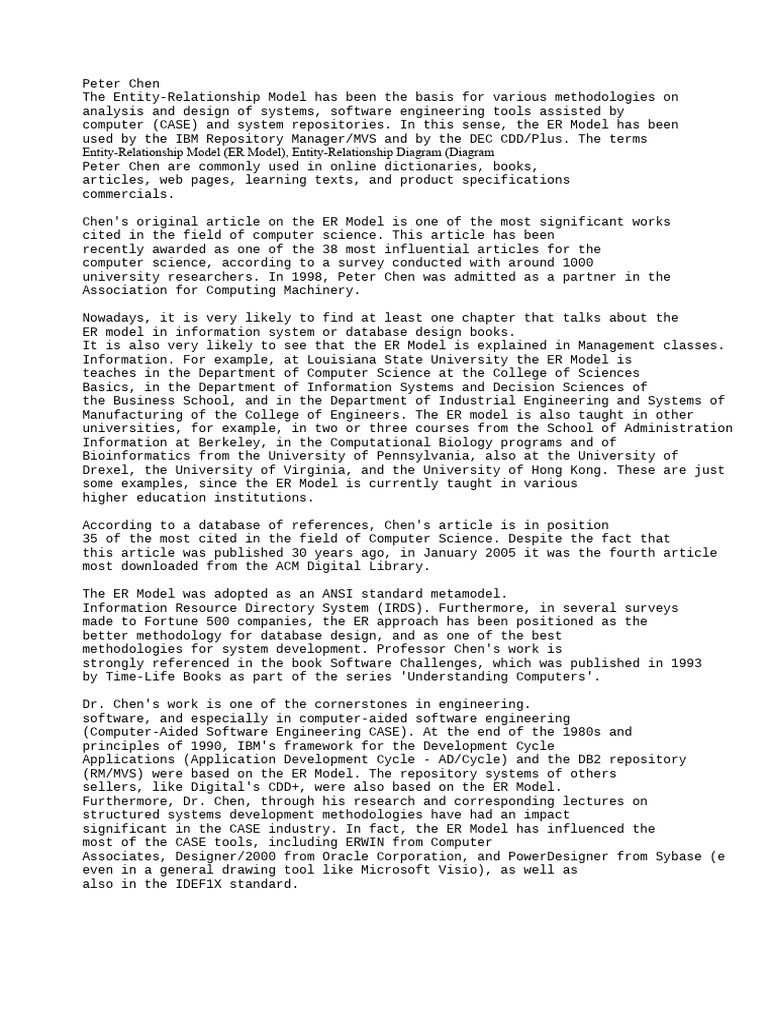 Peter Chen Biography Entity Relationship | PDF | Computer Science ...