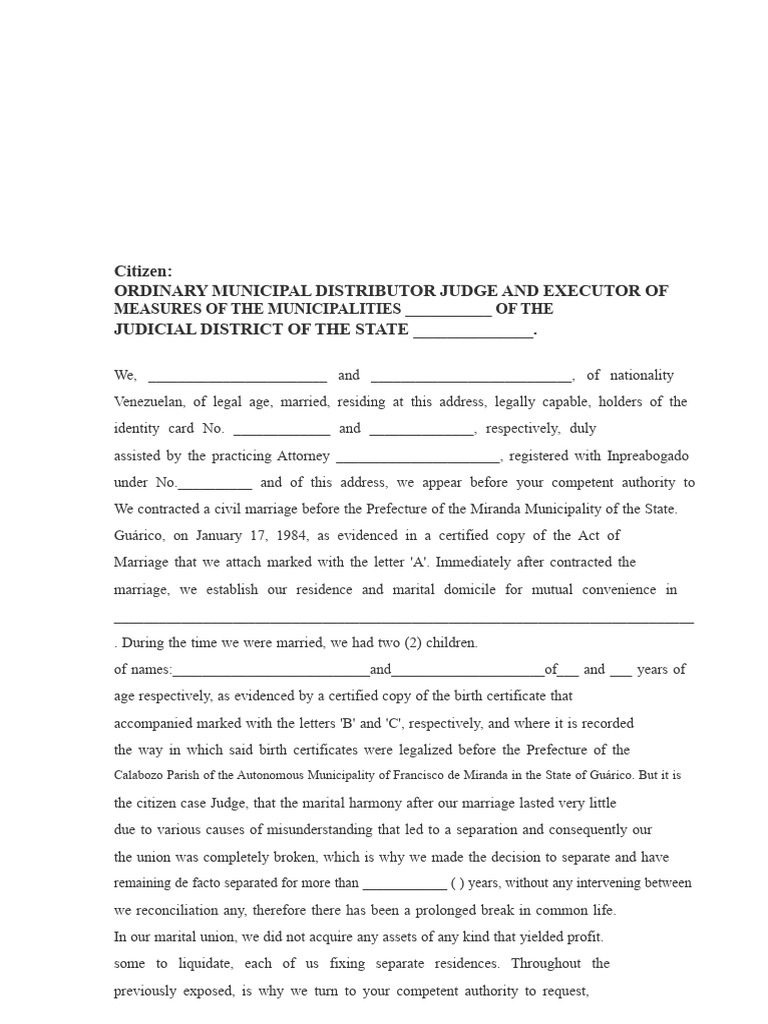 Divorce Model 185-A With Adult Children and Without Property Assets ...