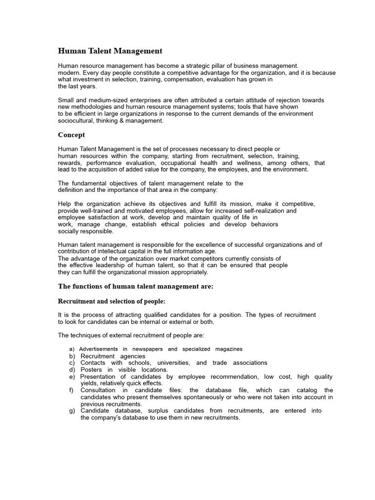 Human Talent Management Functions | PDF | Performance Appraisal ...