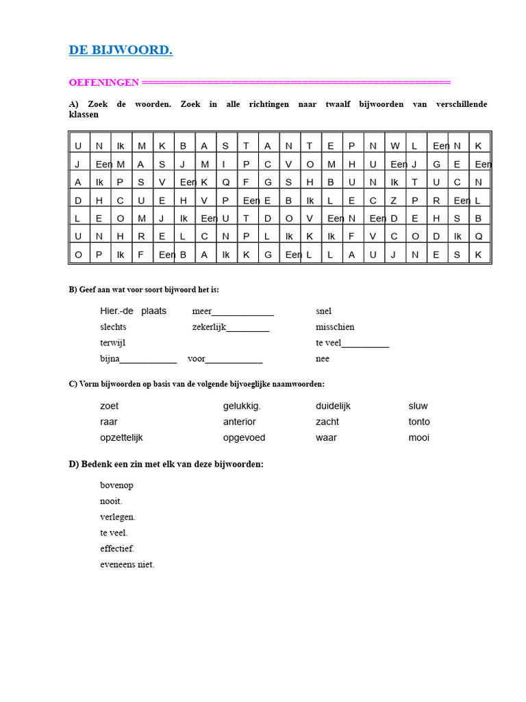 Het Bijwoord. Oefeningen | PDF