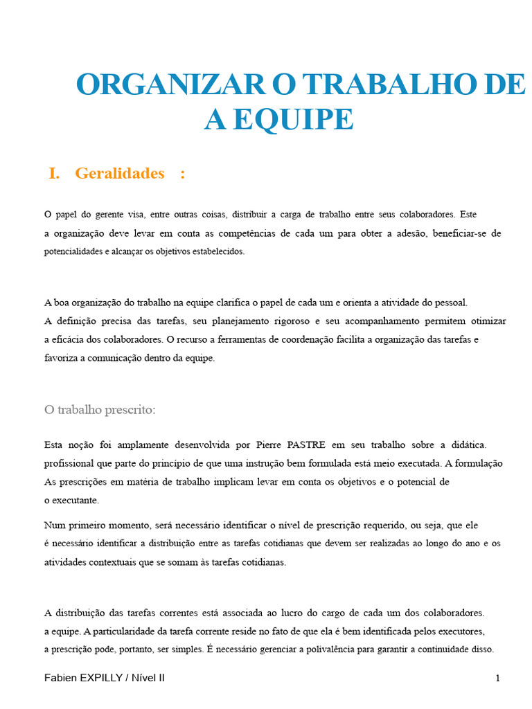 Gestão Organizar o Trabalho em Equipe | PDF | Competência (Recursos Humanos) | Planejamento