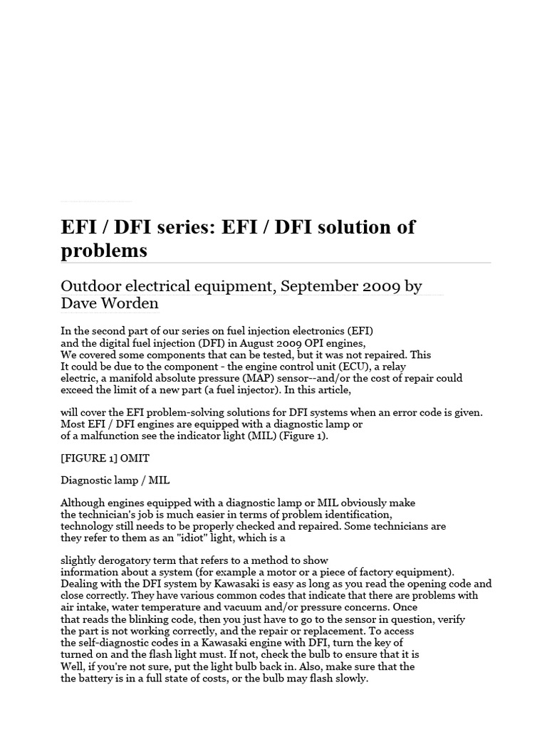 Kawasaki DFI System Troubleshooting Guide | PDF | Fuel Injection | Voltage