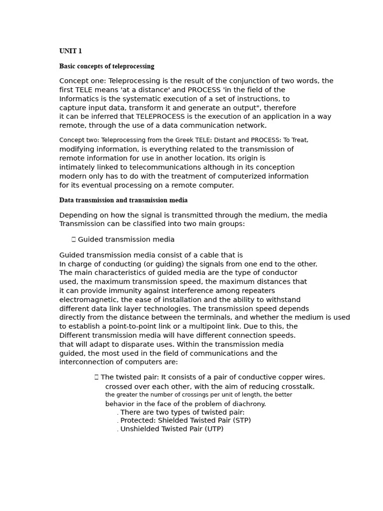 Basic Concepts of Teleprocessing | PDF | Transmission Medium ...