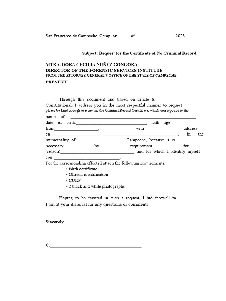 certificate of no criminal record 2023 | PDF