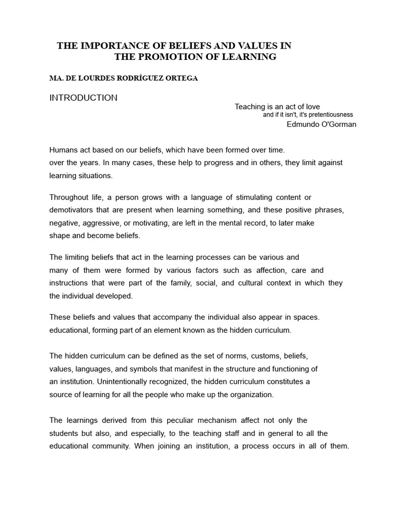 The Importance of Beliefs and Values in Promoting Learning | PDF ...