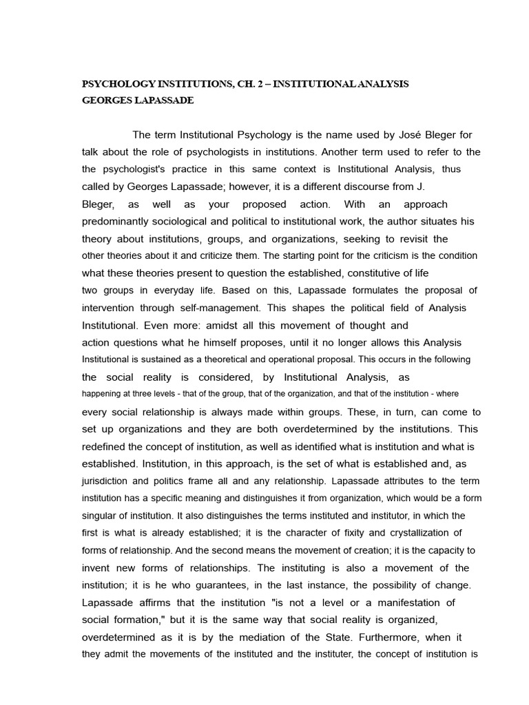 Institutional Analysis in Psychology | PDF | Sociology | Psychology