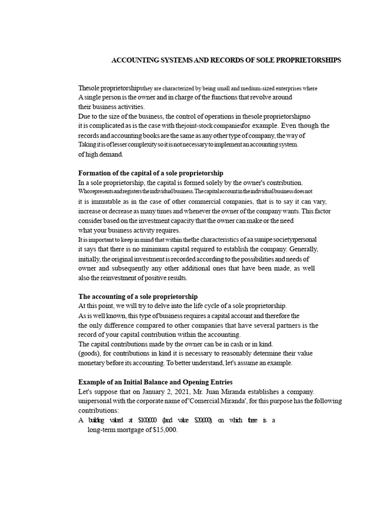 Accounting Systems and Records of Sole Proprietorships | PDF | Sole Proprietorship | Taxes