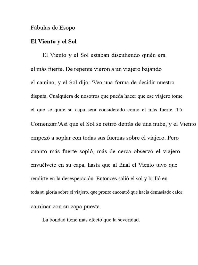 El Viento y el Sol: Fábula de Esopo | PDF