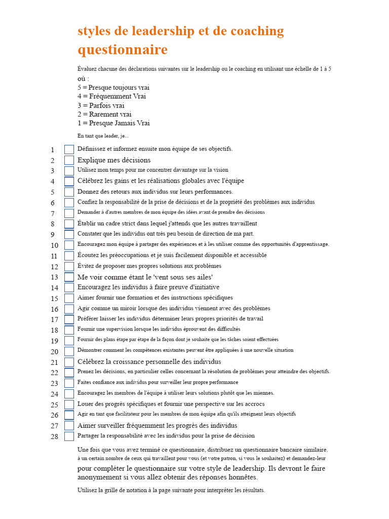 Questionnaire sur les styles de leadership | PDF | Direction ...