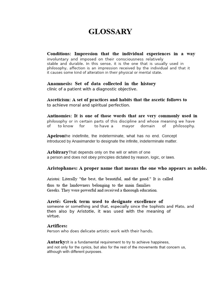 PHILOSOPHY GLOSSARY ORDERED | PDF | Stoicism | Reason
