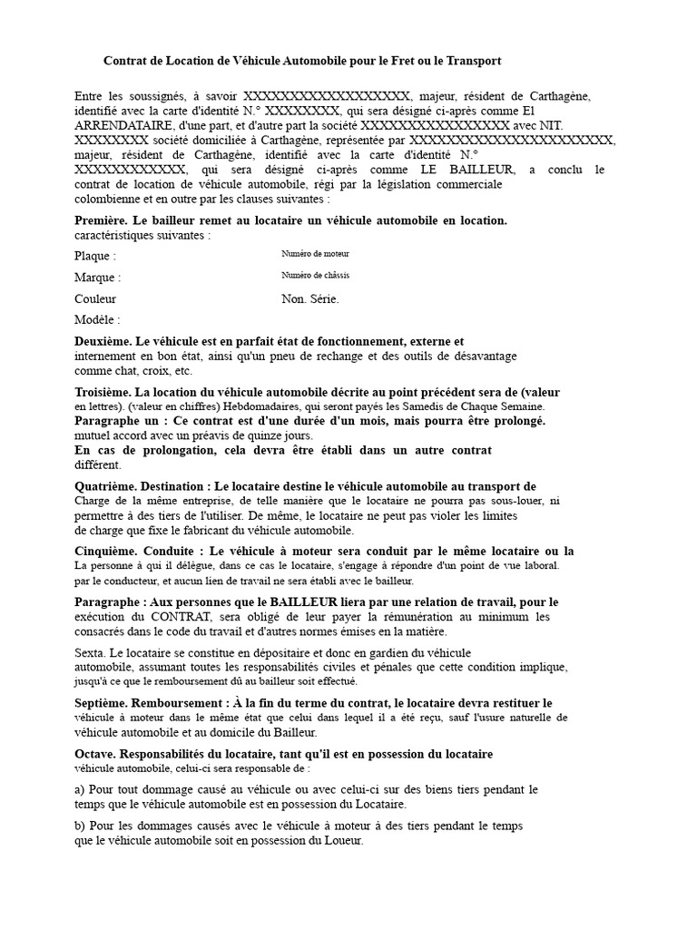 Contrat de Location de Véhicule | PDF | Véhicules | Voitures