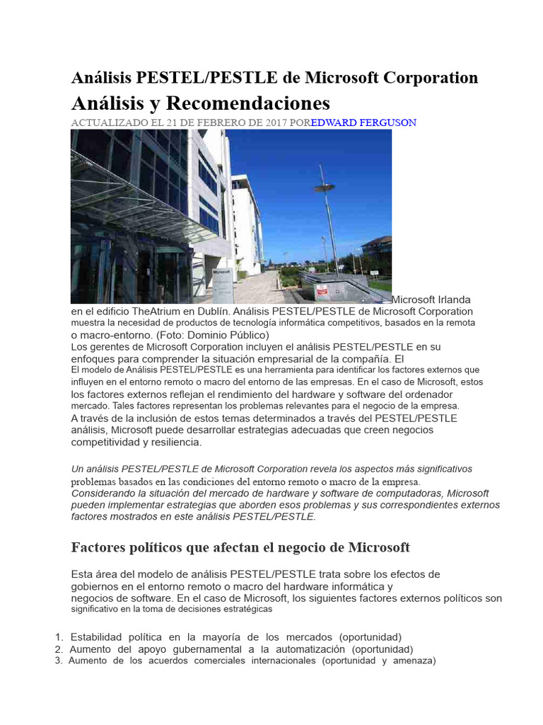 Análisis PESTEL de Microsoft Corporation | PDF | Microsoft ...