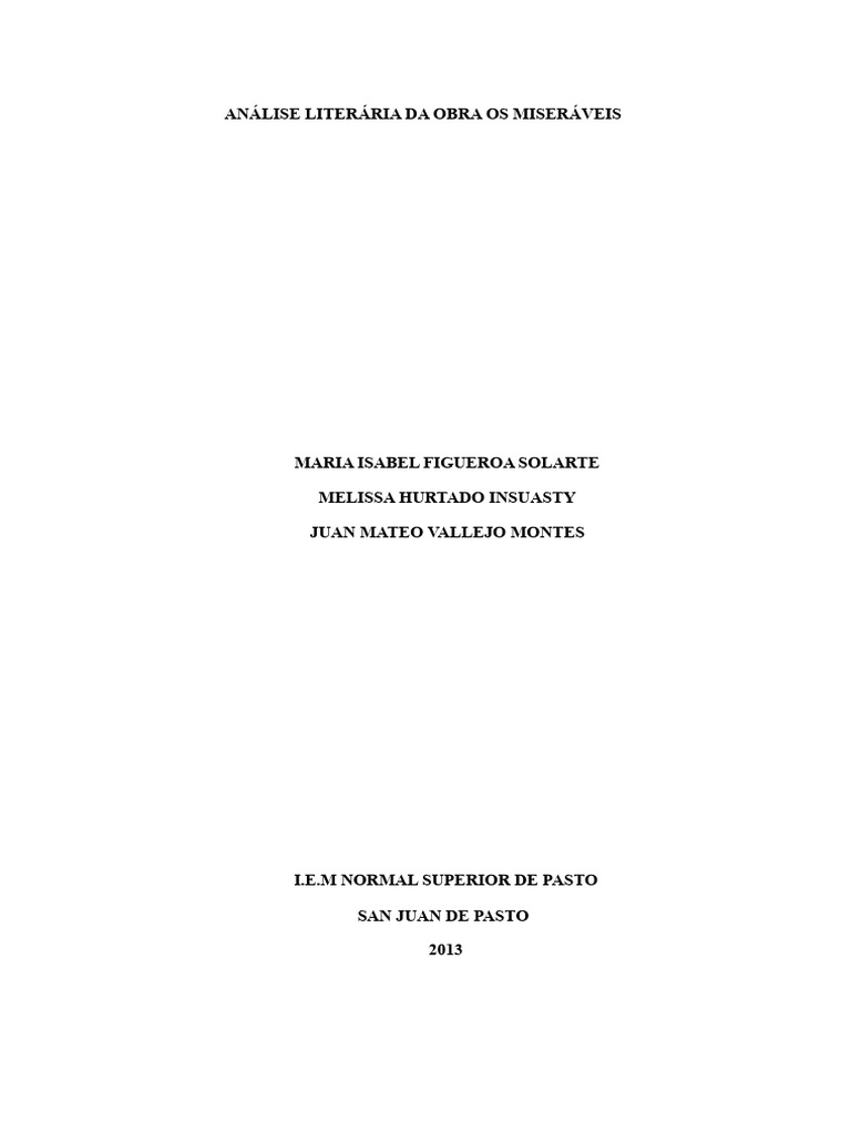 Análise Literária Da Obra Os Miseráveis | PDF | Cosette | Victor Hugo
