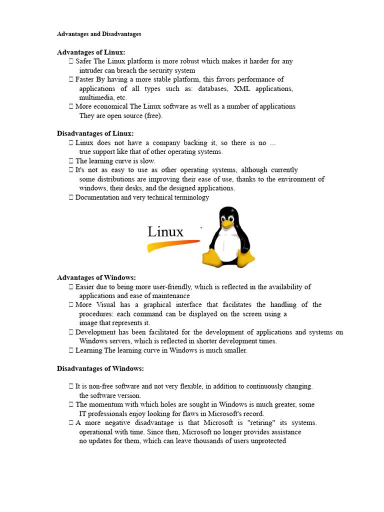 Operating Systems Advantages and Disadvantages | PDF | Operating System ...
