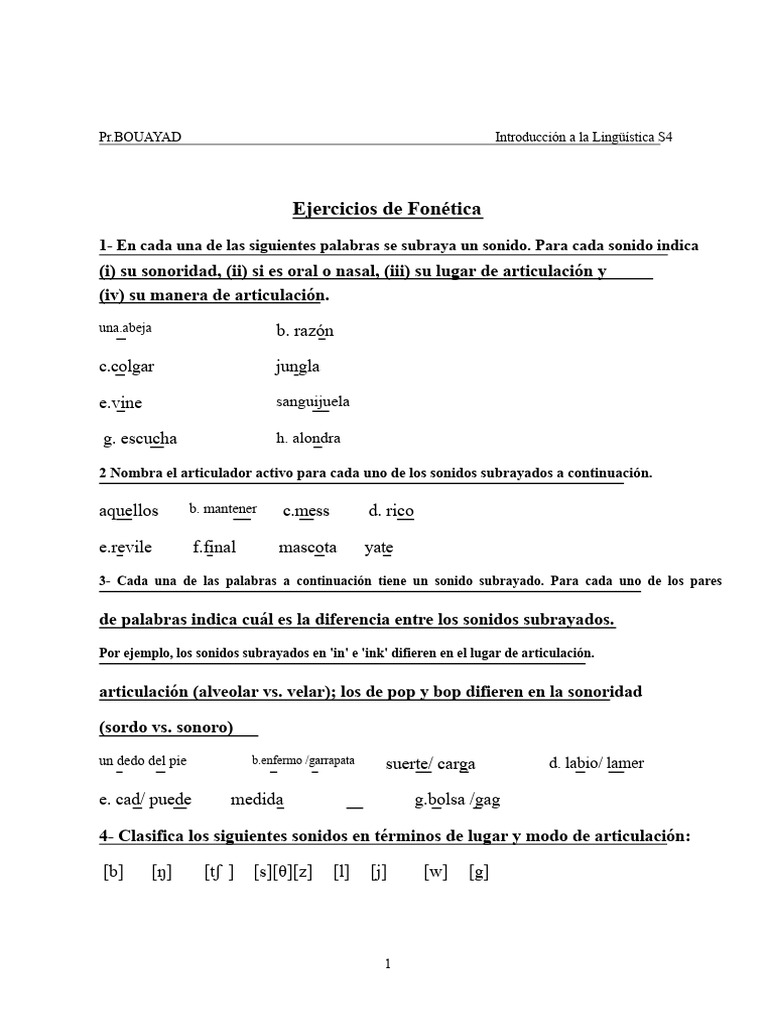 Ejercicios de Fonética en Lingüística | PDF