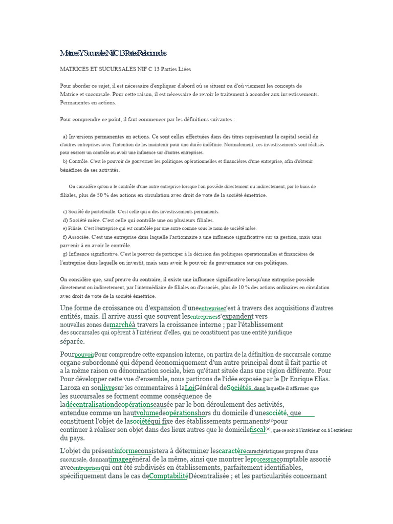 Matrices et Succursales : Concepts NIF C 13 | PDF | Programme ...