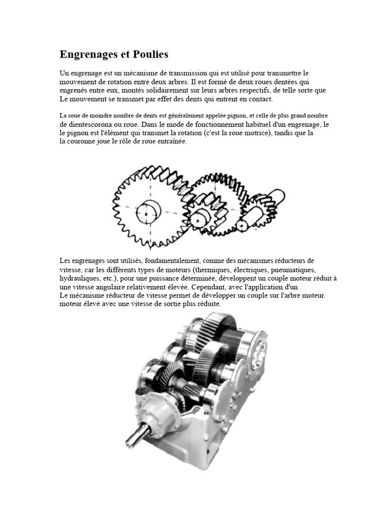 Engrenages Et Poulies | PDF | Ingénierie mécanique | Mécanique